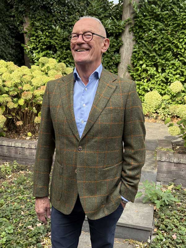 Sheppard & Jones, Tweed Jacket Green/Orange Overcheck - Black Tie