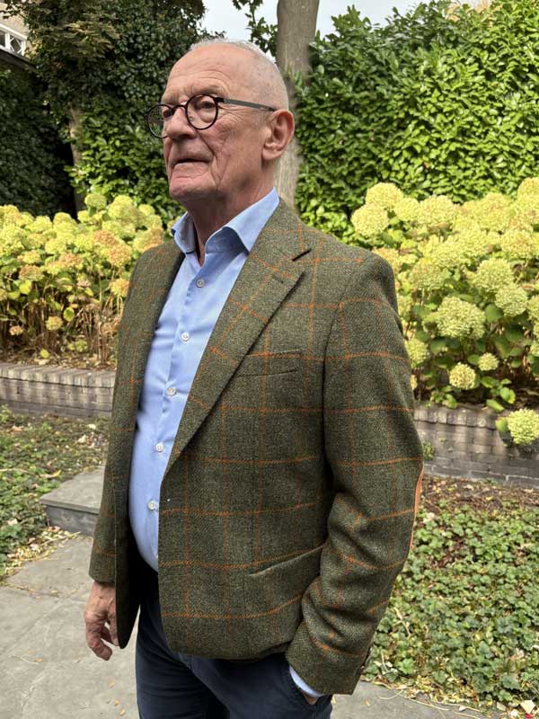 Sheppard & Jones, Tweed Jacket Green/Orange Overcheck - Black Tie
