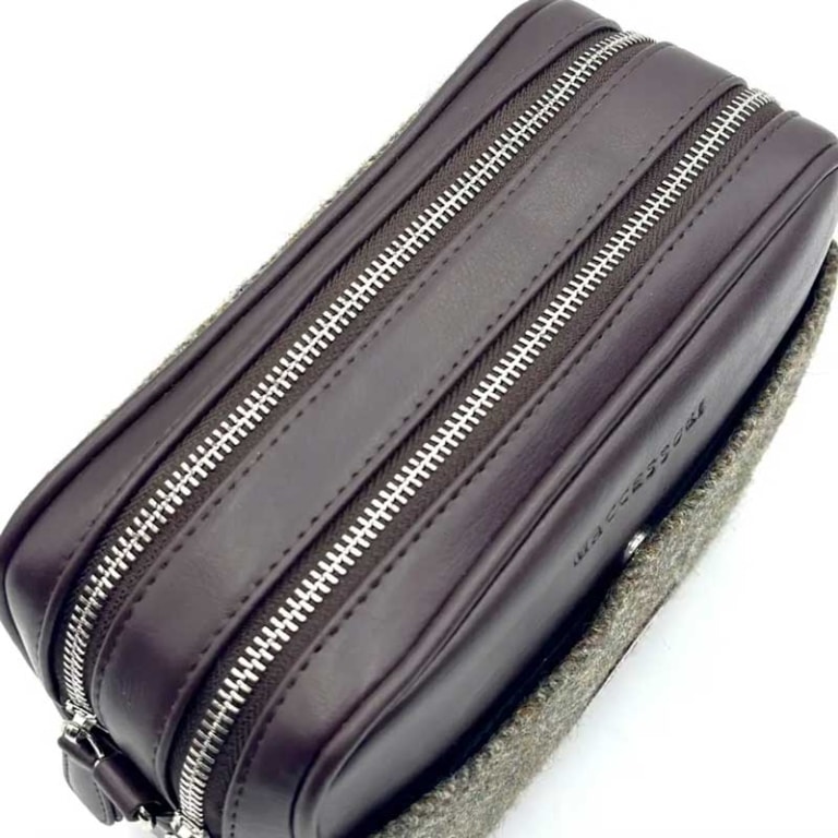 Harris Tweed Camera Bag In Country Green - Black Tie