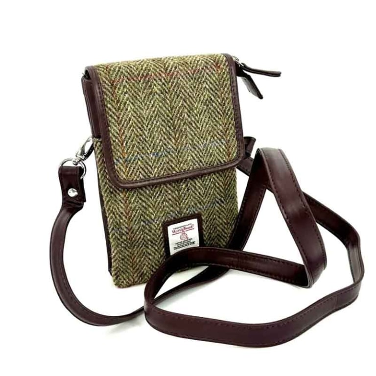 Harris Tweed Mini Crossbody Bag in Country Green - Black Tie